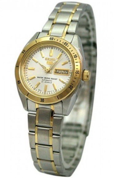 Seiko 5 Two Tone 21 Jewels Stainless Steel Automatic Ladies Watch SYMH ...